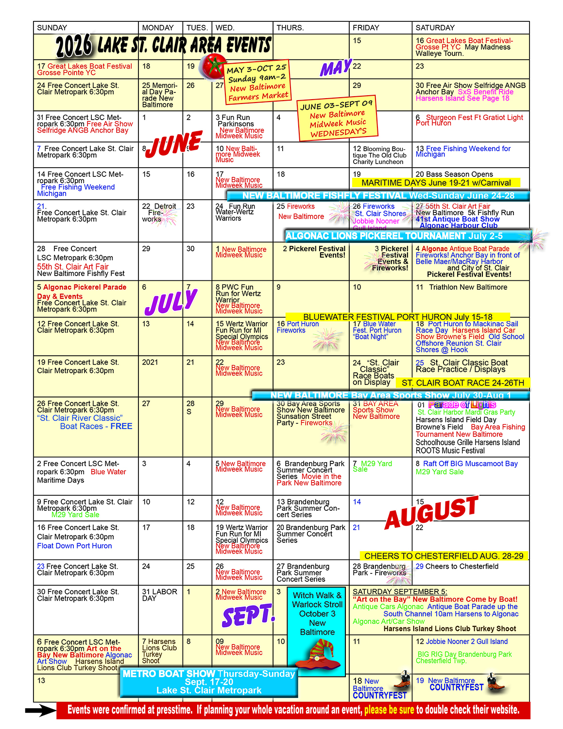 2026 Full Calendar of Events Lake St. Clair